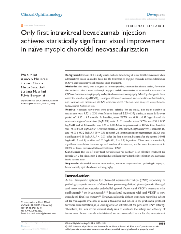 Only first intravitreal bevacizumab injection achieves statistically ...