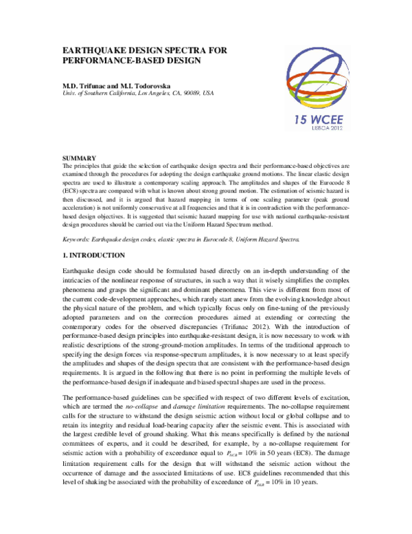(PDF) Earthquake Design Spectra for Performance-Based Design
