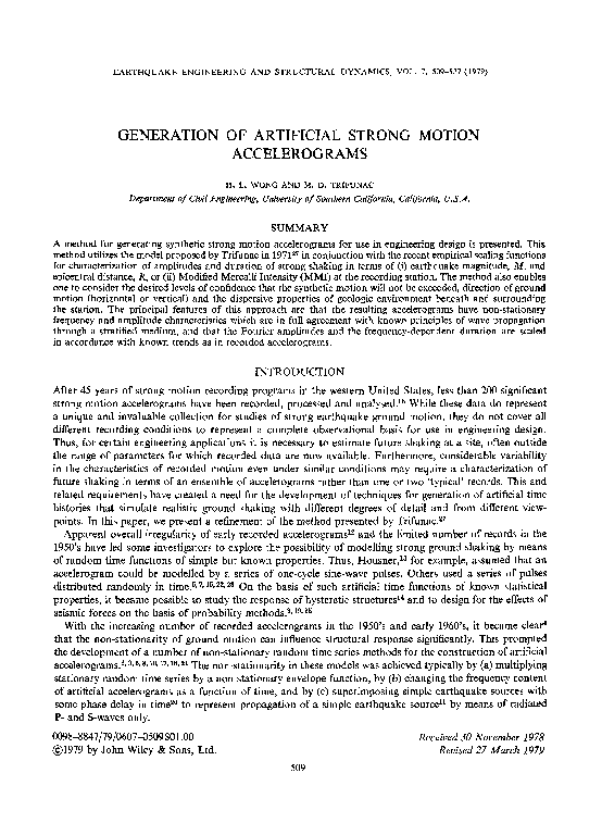 (PDF) Generation of artificial strong motion accelerograms