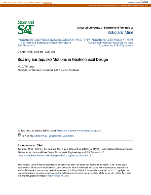 (PDF) Scaling earthquake motions in geotechnical design