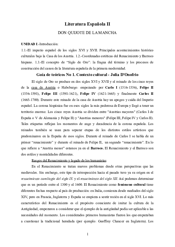 (PDF) Estudio Crítico Don Quijote (1605) Literatura Española II UBA