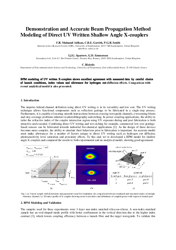 (PDF) Demonstration and accurate beam propagation method modeling of direct UV written shallow ...