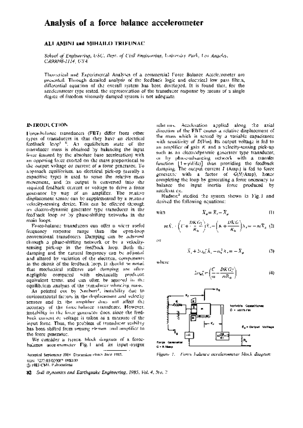 (PDF) Analysis of a force balance accelerometer