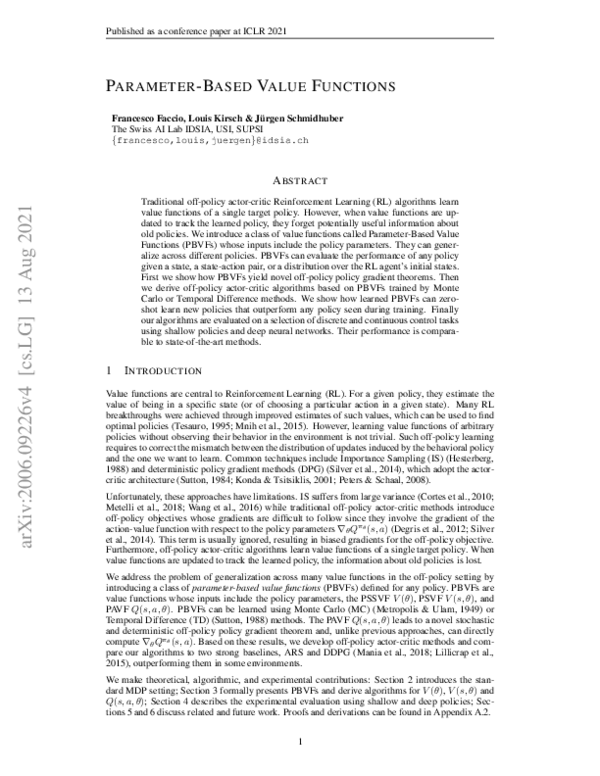 (PDF) Parameter-based Value Functions