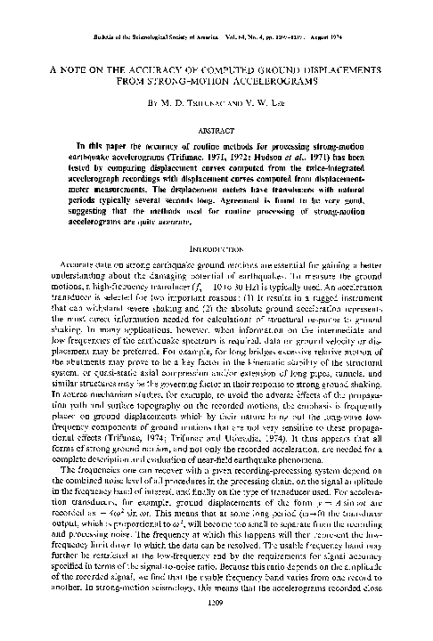 (PDF) A note on the accuracy of computed ground displacements from strong-motion accelerograms