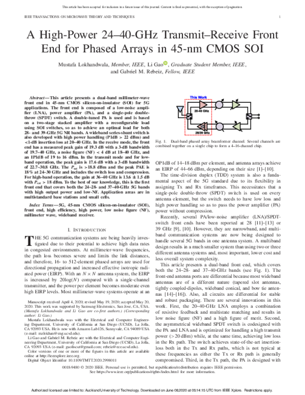 (PDF) A High-Power 24-40-GHz Transmit-Receive Front End for Phased ...