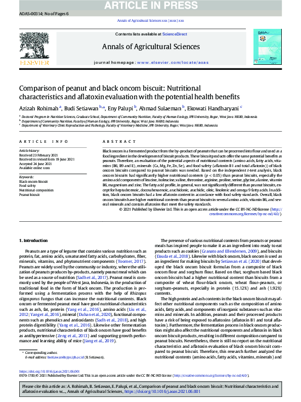 (PDF) Comparison of peanut and black oncom biscuit: Nutritional ...