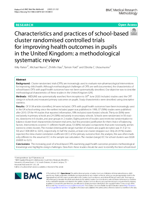 (PDF) Characteristics and practices of school-based cluster randomised ...
