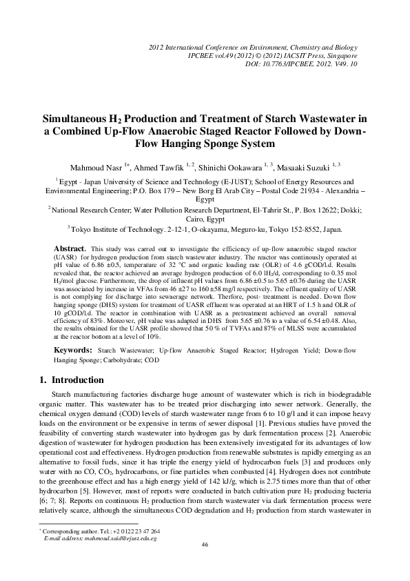 (PDF) Simultaneous H2 production and treatment of starch wastewater in a combined up-flow ...