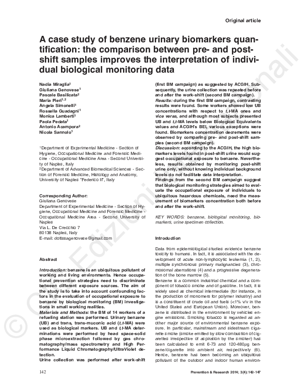 (PDF) A case study of benzene urinary biomarkers quantification: the ...