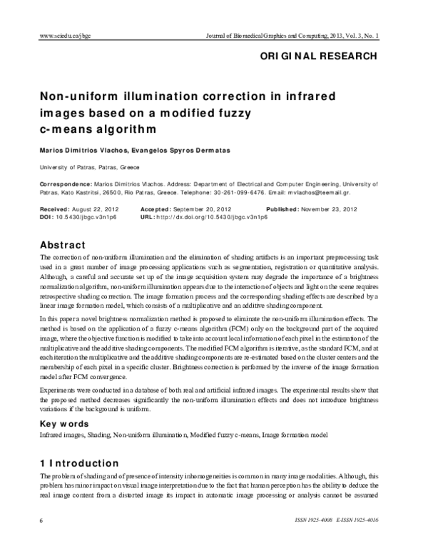 (PDF) Non-uniform illumination correction in infrared images based on a modified fuzzy c-means ...