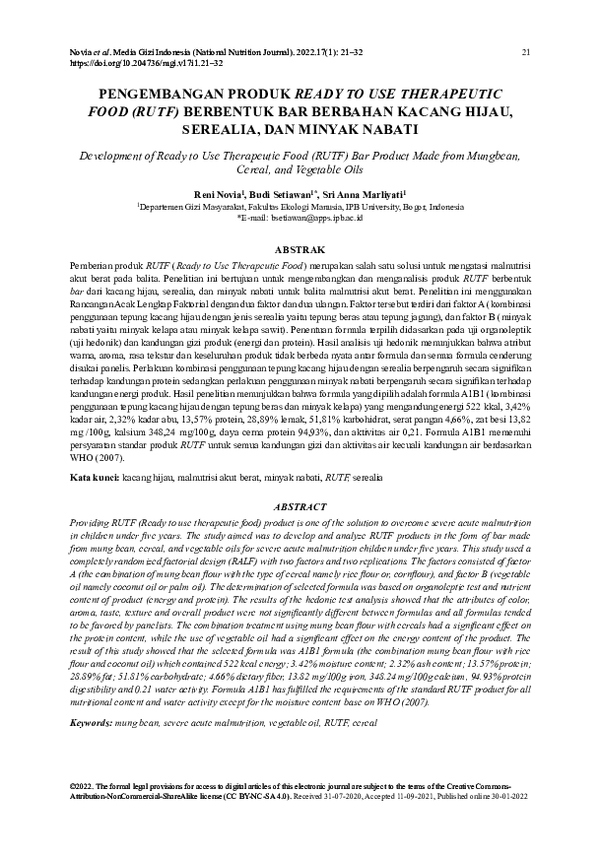 (PDF) PENGEMBANGAN PRODUK READY TO USE THERAPEUTIC FOOD (RUTF ...