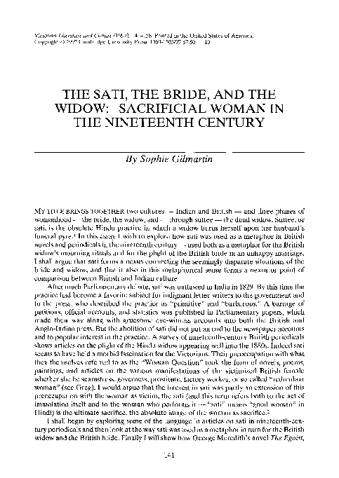 (PDF) The Sati, the Bride, and the Widow: Sacrificial Woman in the Nineteenth Century