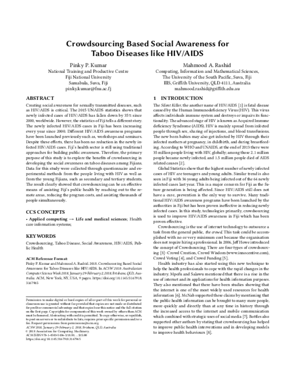 (PDF) Crowdsourcing based social awareness for taboo diseases like HIV/AIDS