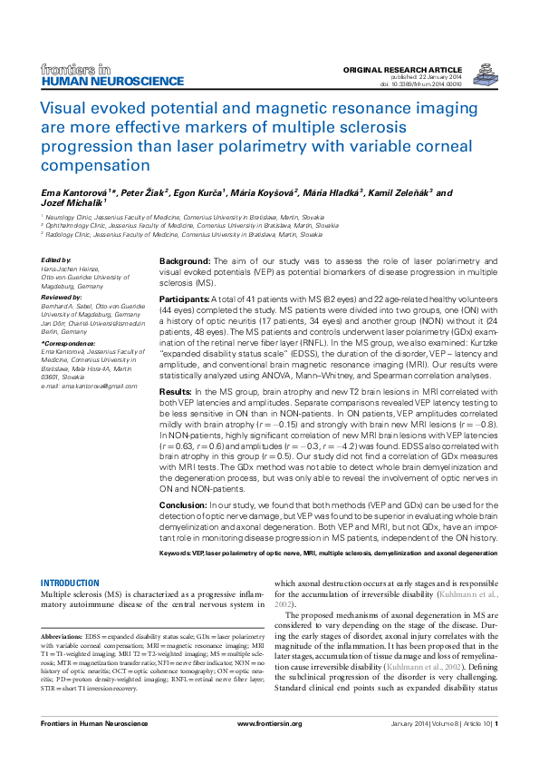 (PDF) Visual Evoked Potential and Magnetic Resonance Imaging are More ...