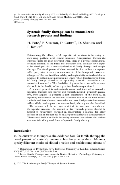 (PDF) Systemic family therapy can be manualized: research process and ...