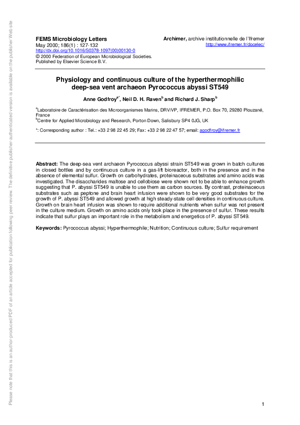 (PDF) Physiology and continuous culture of the hyperthermophilic deep ...