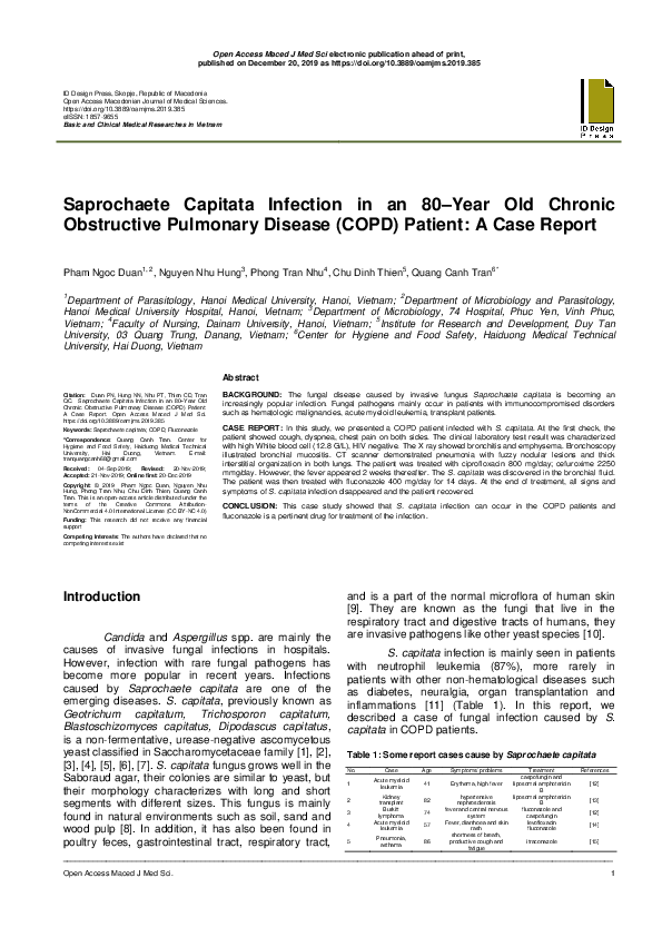 (PDF) Saprochaete Capitata Infection in an 80–Year Old Chronic ...