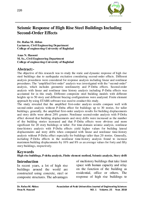 (PDF) Seismic Response of High Rise Steel Buildings Including Second ...