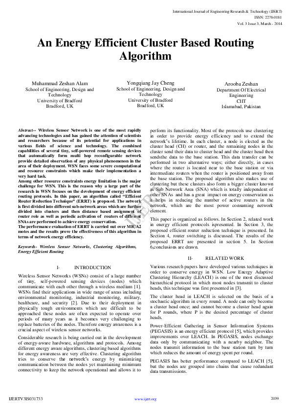 Pdf An Energy Efficient Cluster Based Routing Algorithm