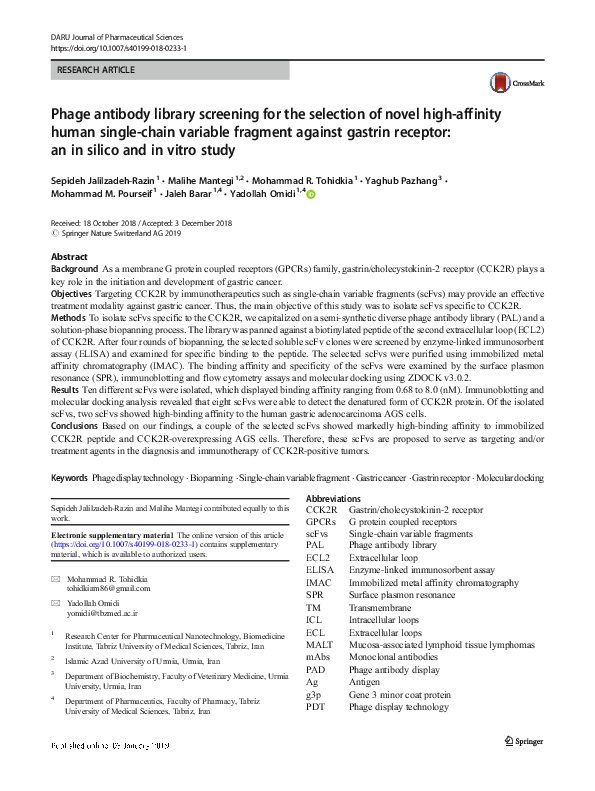 (PDF) Phage antibody library screening for the selection of novel high ...