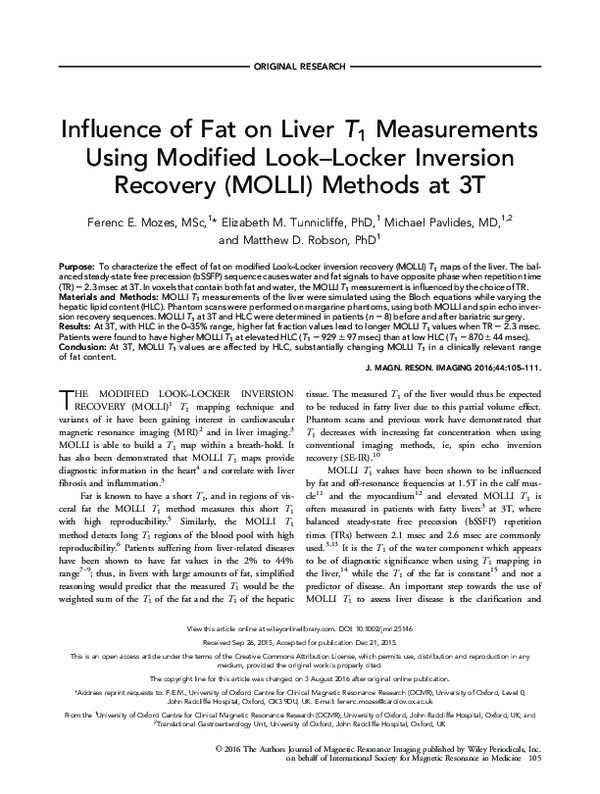 (PDF) Influence of fat on liver T1 measurements using modified Look ...