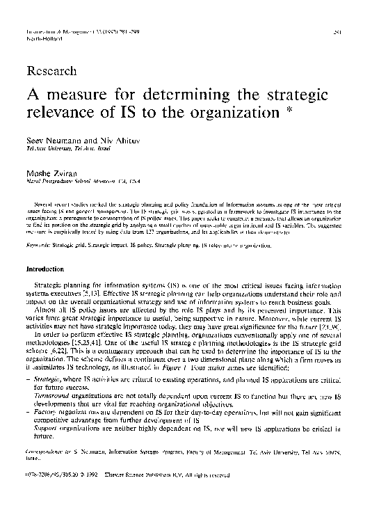 (PDF) A measure for determining the strategic relevance of IS to the ...