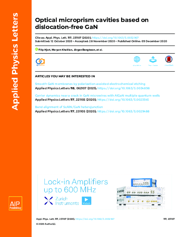 (PDF) Optical microprism cavities based on dislocation-free GaN
