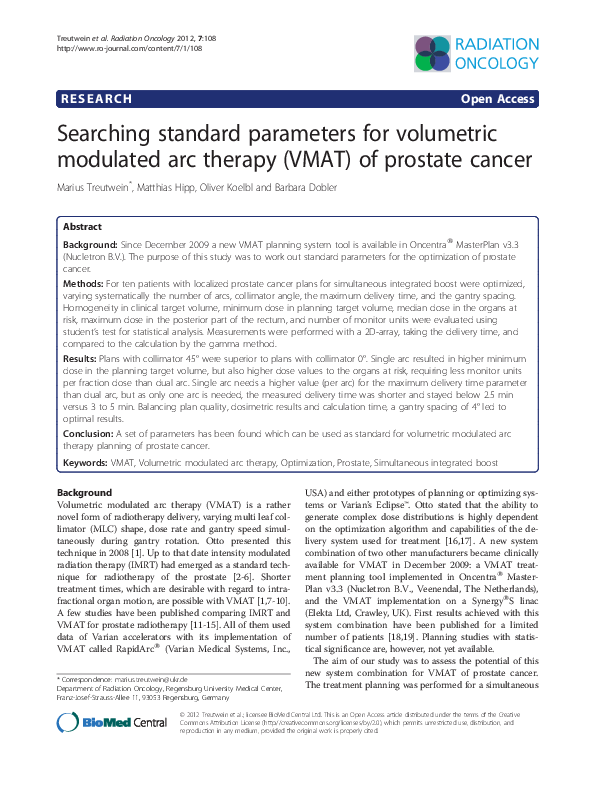 (PDF) Searching standard parameters for volumetric modulated arc ...