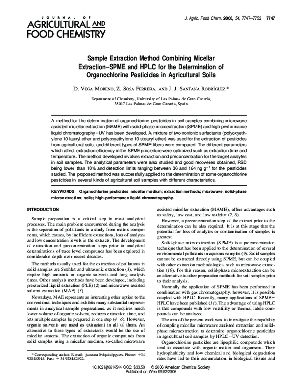 (PDF) Sample Extraction Method Combining Micellar Extraction−SPME and ...