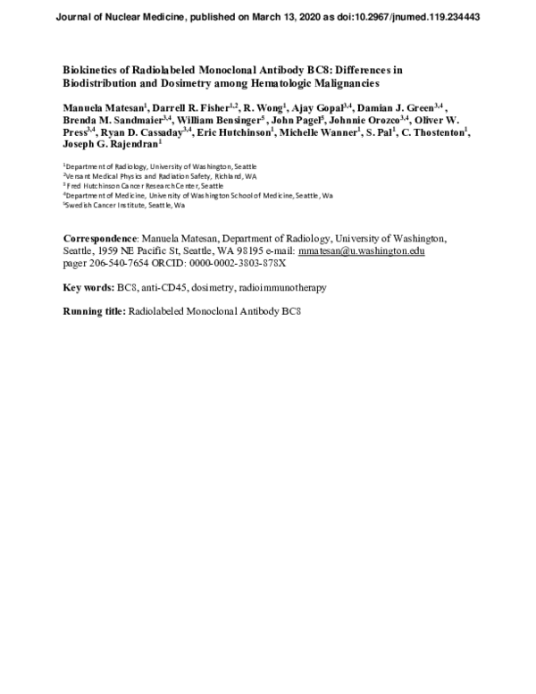 (PDF) Biokinetics of Radiolabeled Monoclonal Antibody BC8: Differences ...