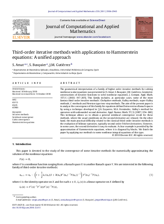 (PDF) Third-order iterative methods with applications to Hammerstein equations: A unified approach