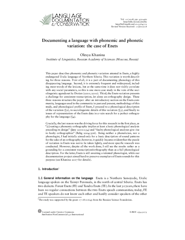 (PDF) Documenting a language with phonemic and phonetic variation: the ...