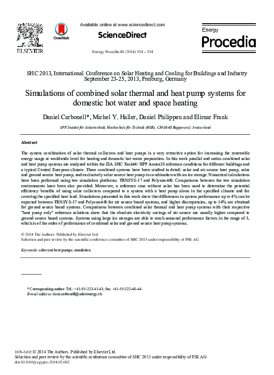 (PDF) Simulations of Combined Solar Thermal and Heat Pump Systems for ...