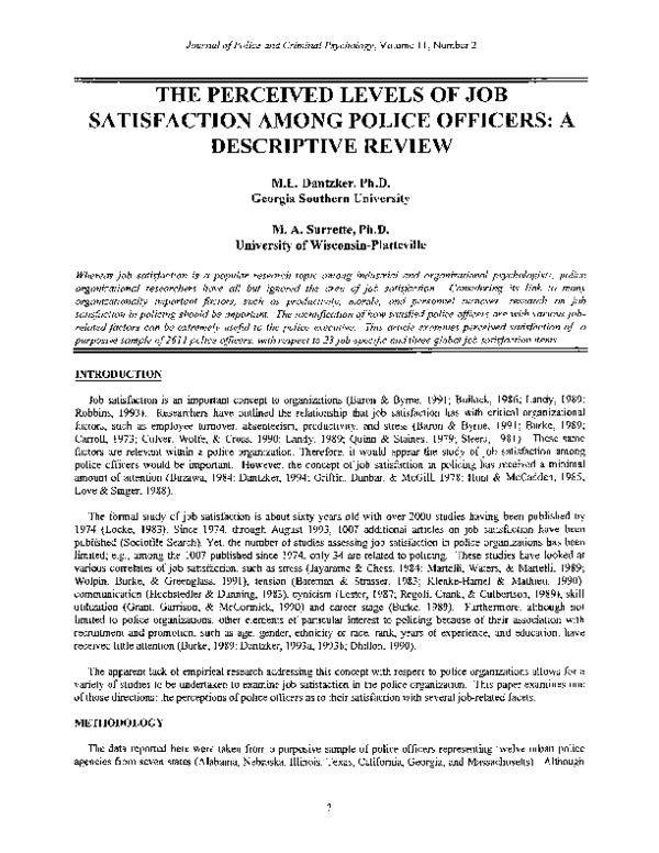 (PDF) The perceived levels of job satisfaction among police officers: A ...