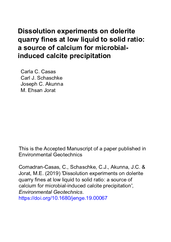 (PDF) Dissolution Experiments on Dolerite Quarry Fines at Low Liquid to ...