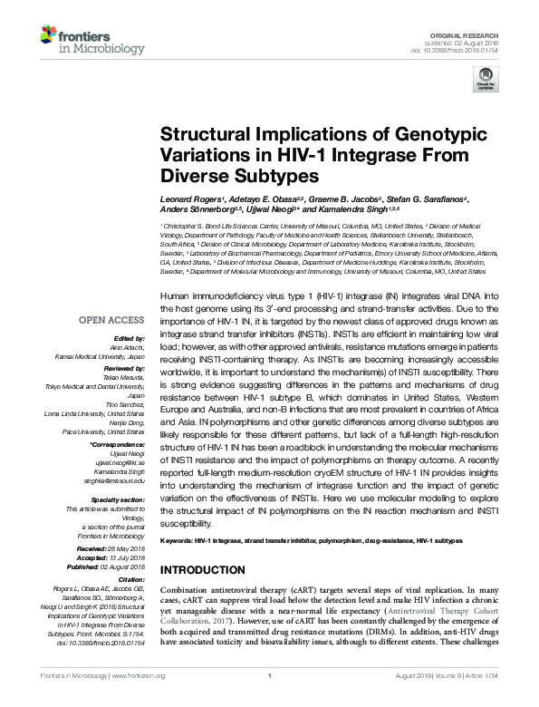 Structural Implications of Genotypic Variations in HIV-1 Integrase From ...