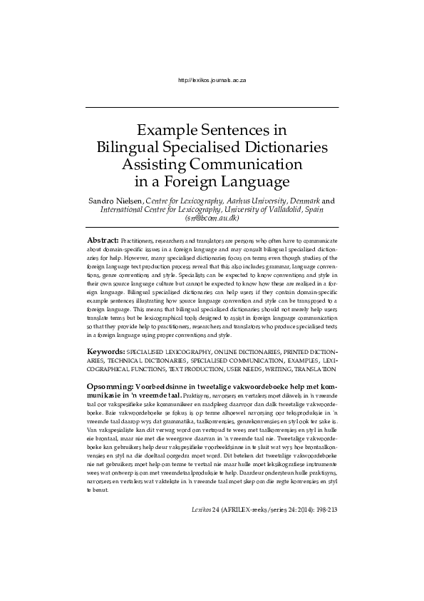 (PDF) Example Sentences in Bilingual Specialised Dictionaries Assisting ...