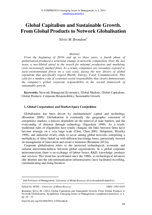 (PDF) Global Capitalism and Sustainable Growth. From Global Products to ...