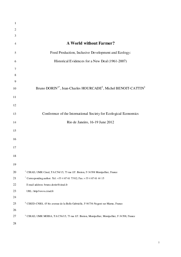 (PDF) A world without farmers? Food production, inclusive development ...