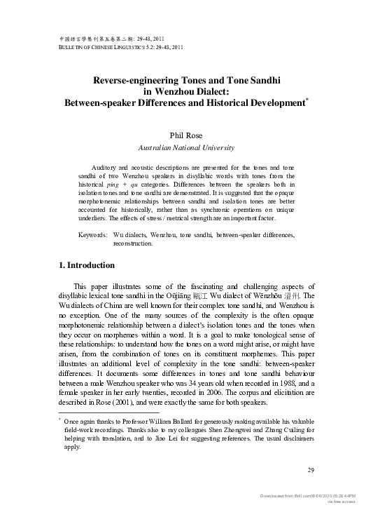 (PDF) Reverse-engineering Tones and Tone Sandhi in Wenzhou Dialect: Between-speaker Differences ...