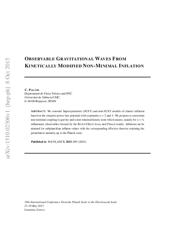 (PDF) Observable Gravitational Waves From Kinetically Modified Non-Minimal Inflation ...