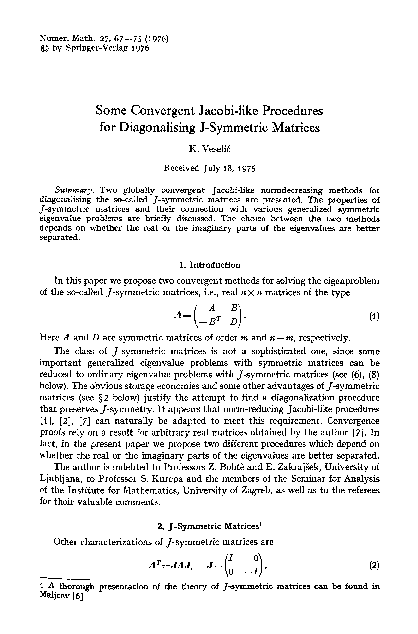(PDF) Some convergent Jacobi-like procedures for diagonalising J ...