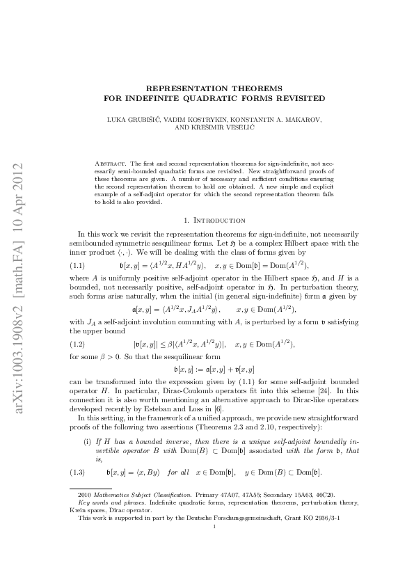 (PDF) Representation Theorems for Indefinite Quadratic Forms Revisited