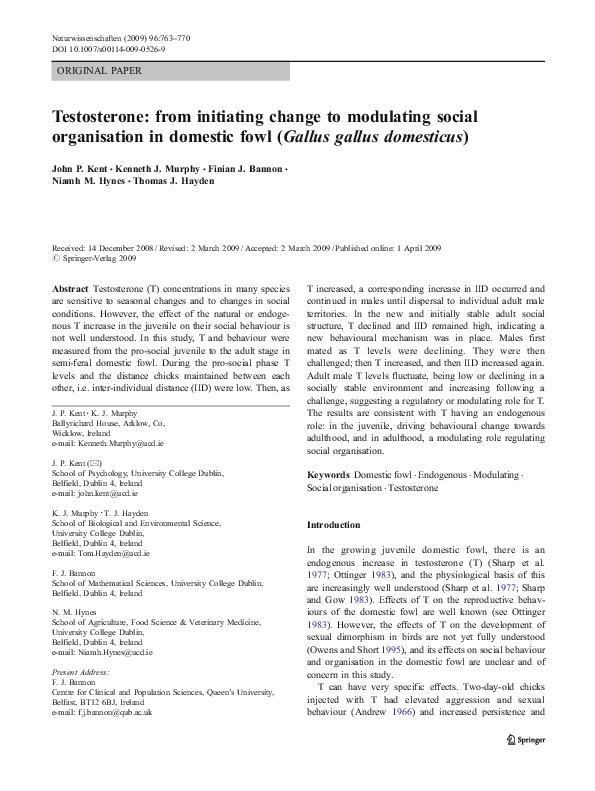 (PDF) Testosterone: from initiating change to modulating social ...