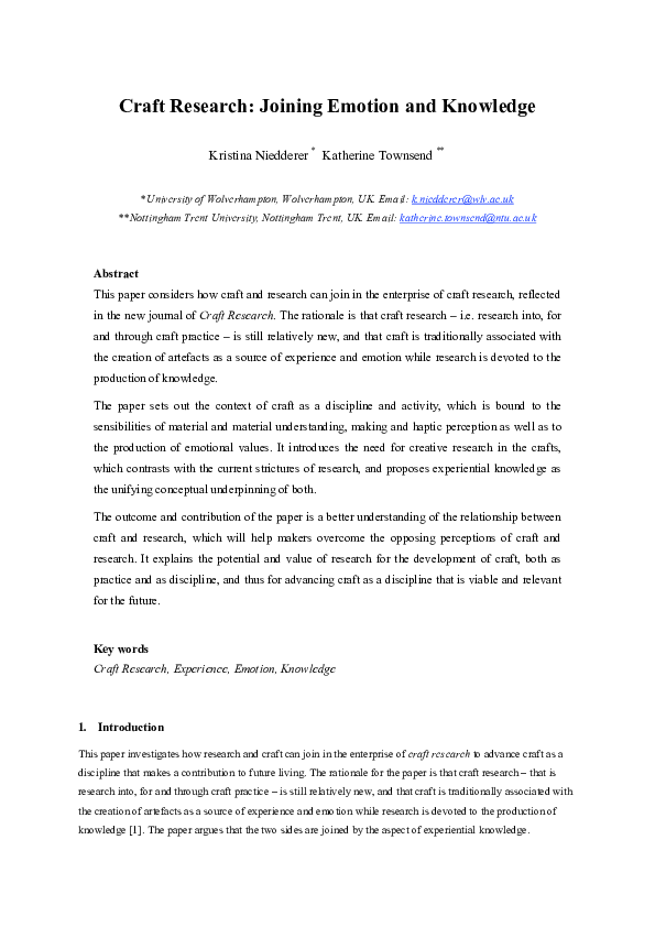 (PDF) Designing Craft Research: Joining Emotion and Knowledge