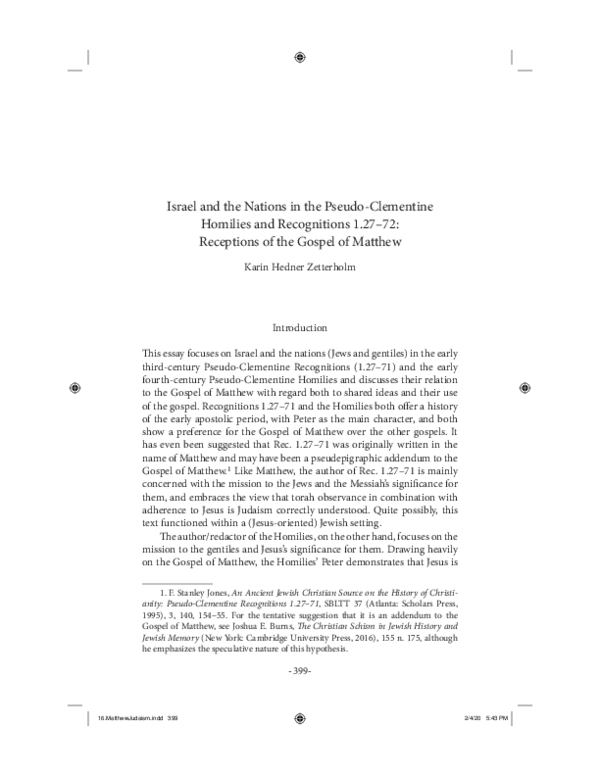 (PDF) Israel and the Nations in the Pseudo-Clementine Homilies and ...