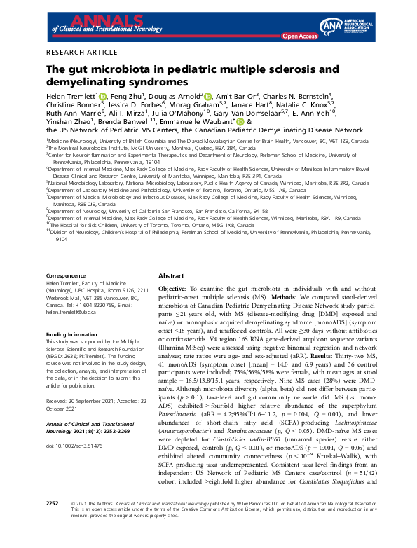 (PDF) The gut microbiota in pediatric multiple sclerosis and demyelinating syndromes