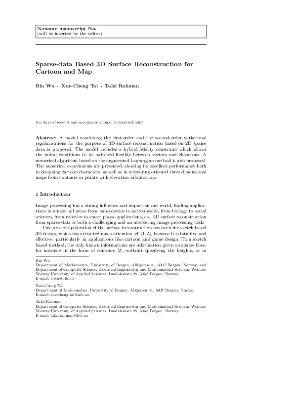 (PDF) Sparse-Data Based 3D Surface Reconstruction for Cartoon and Map