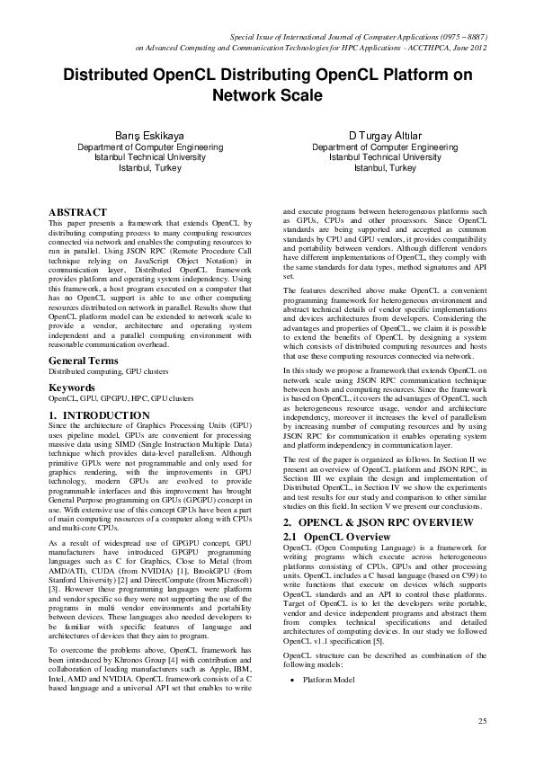 (PDF) Distributed OpenCL distributing OpenCL platform on network scale